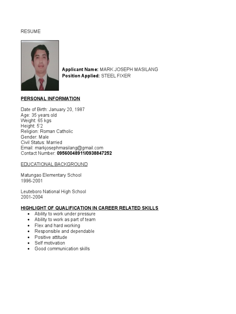 A Well-Qualified Steel Fixer Seeks New Opportunities | PDF | Saudi Arabia