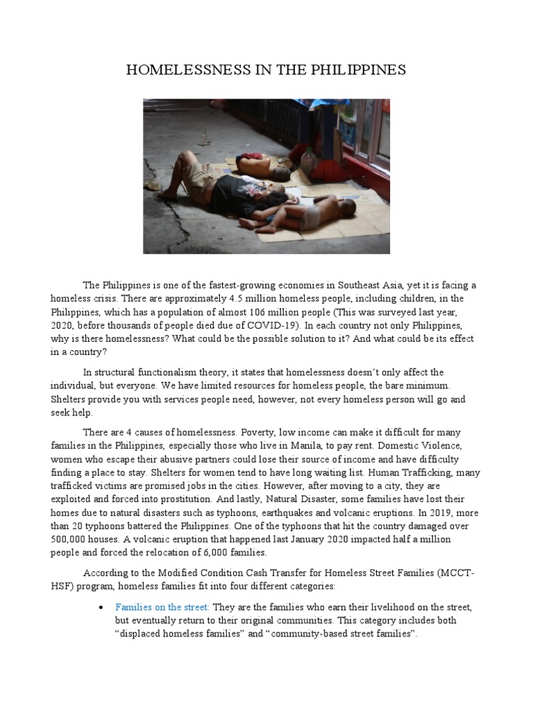 HOMELESSNESS IN THE PHILIPPINES - Research | PDF | Homelessness | Human ...