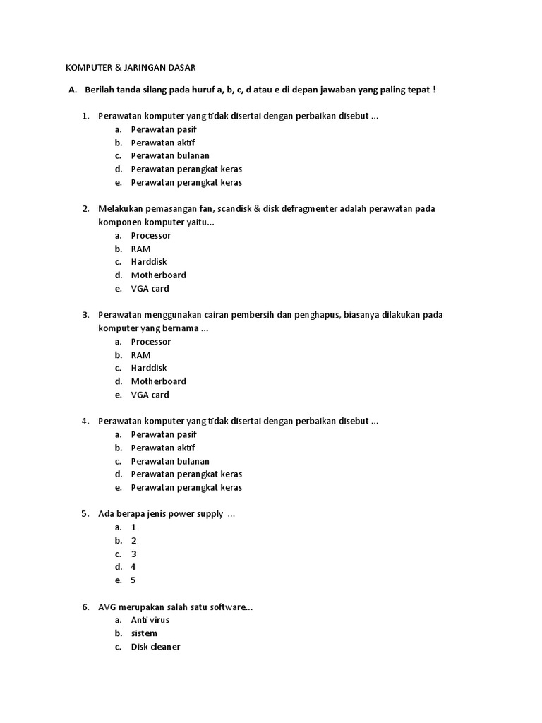 Soal Komputer Jaringan Dasar X - Uts 2021 | PDF