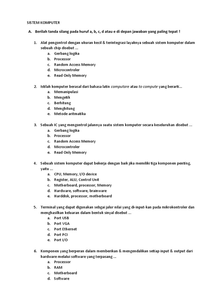 Soal SISTEM KOMPUTER X - Uts 2021 | PDF