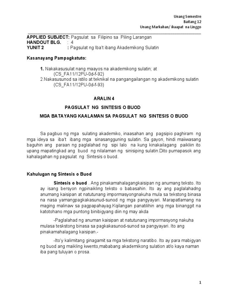 Handout 4 LAS Buod | PDF