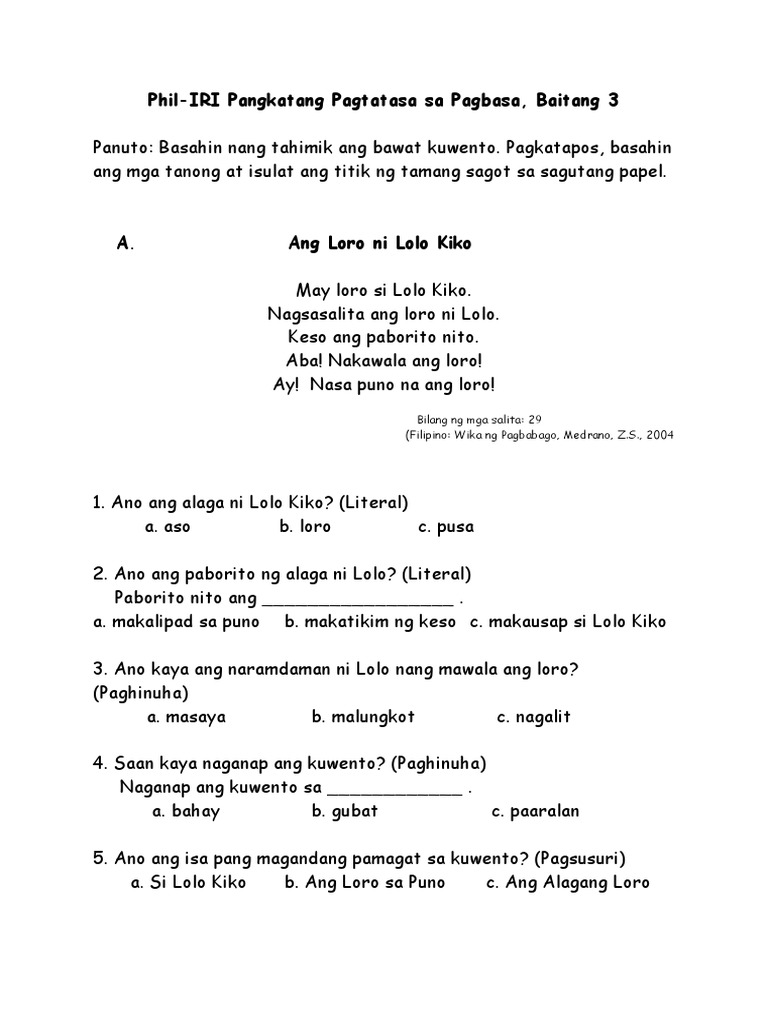 Group Screening Test Passageseng and Fil With Key To Crrection and ...