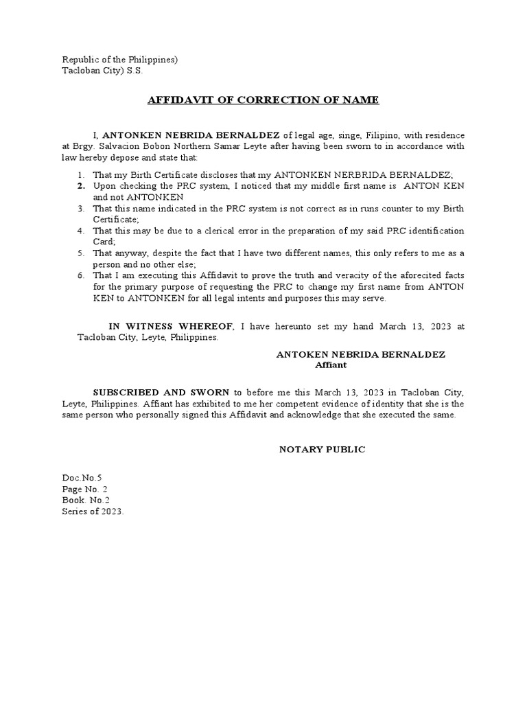 Affidavit - Correction of Name | PDF