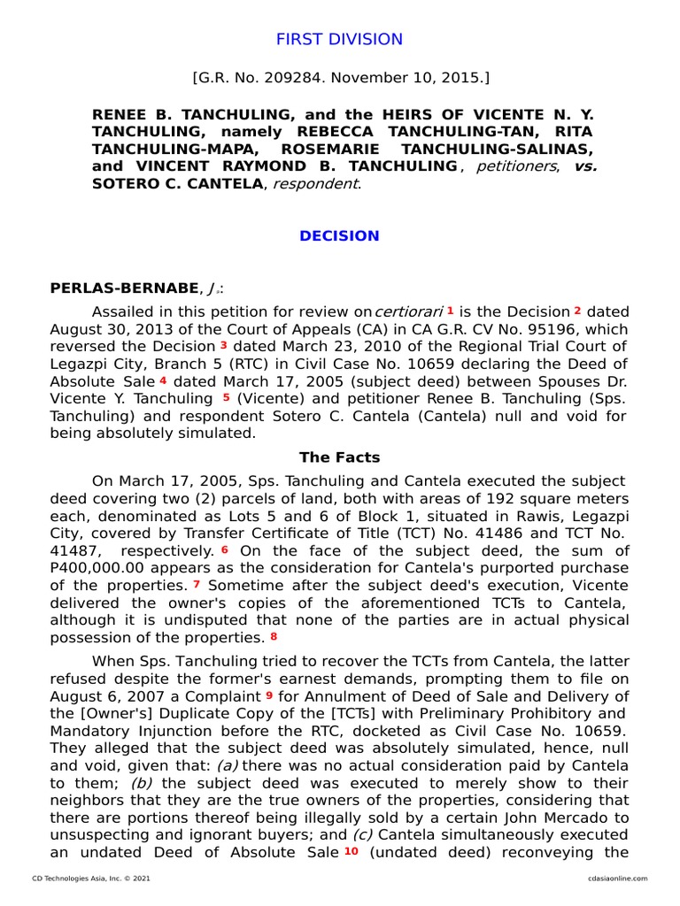 Tanchuling v. Cantela | PDF | Deed | Title (Property)