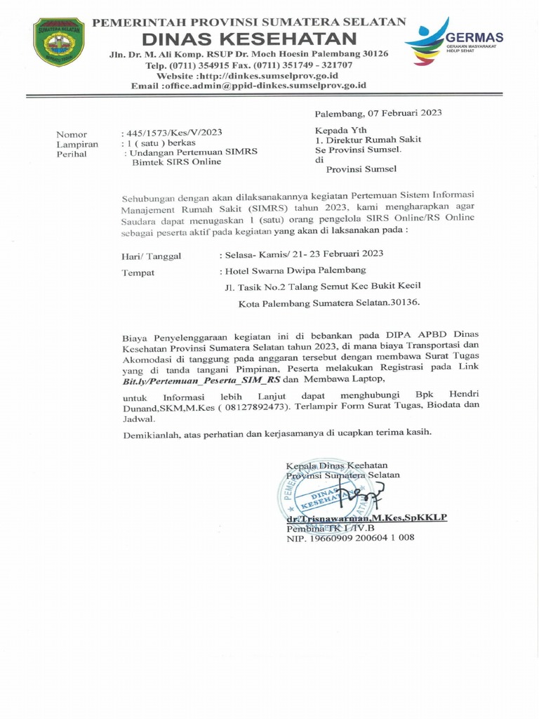 Surat Undangan Pertemuan SIMRS | PDF