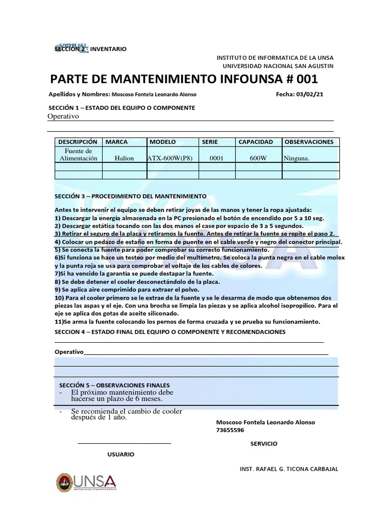 Parte de mantenimiento.pdf | PDF | Bienes manufacturados
