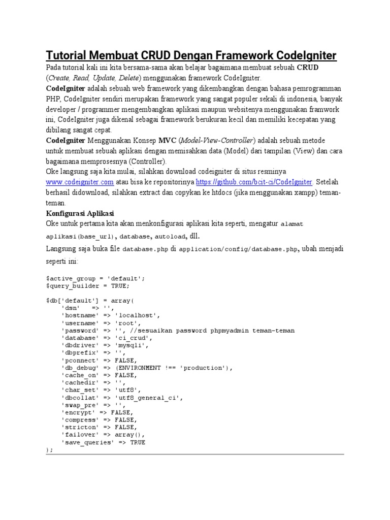 Tutorial Membuat CRUD Dengan Framework CI | PDF