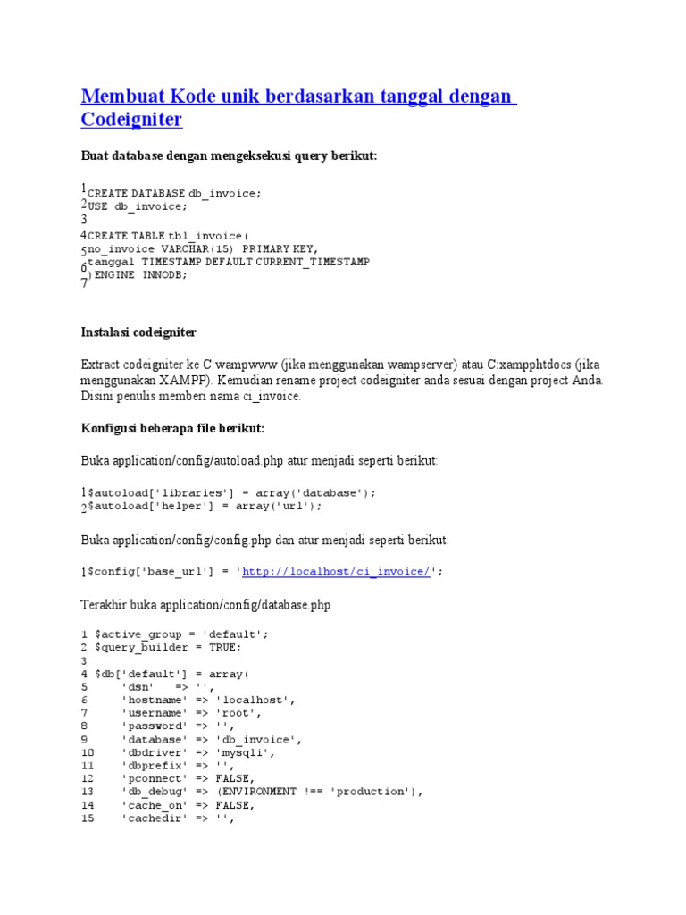 Membuat Kode Unik Berdasarkan Tanggal Dengan Codeigniter | PDF