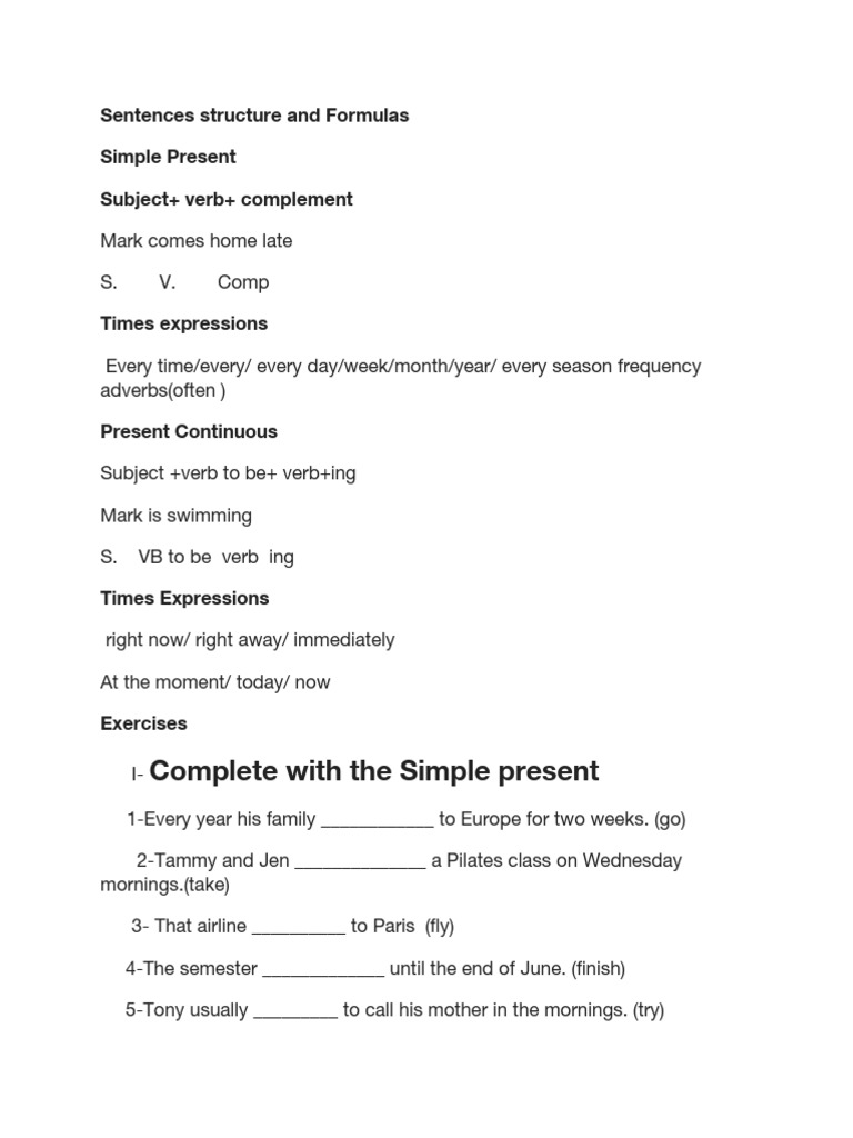 Simple Present Tense Exercises | PDF | Foreign Language Studies ...