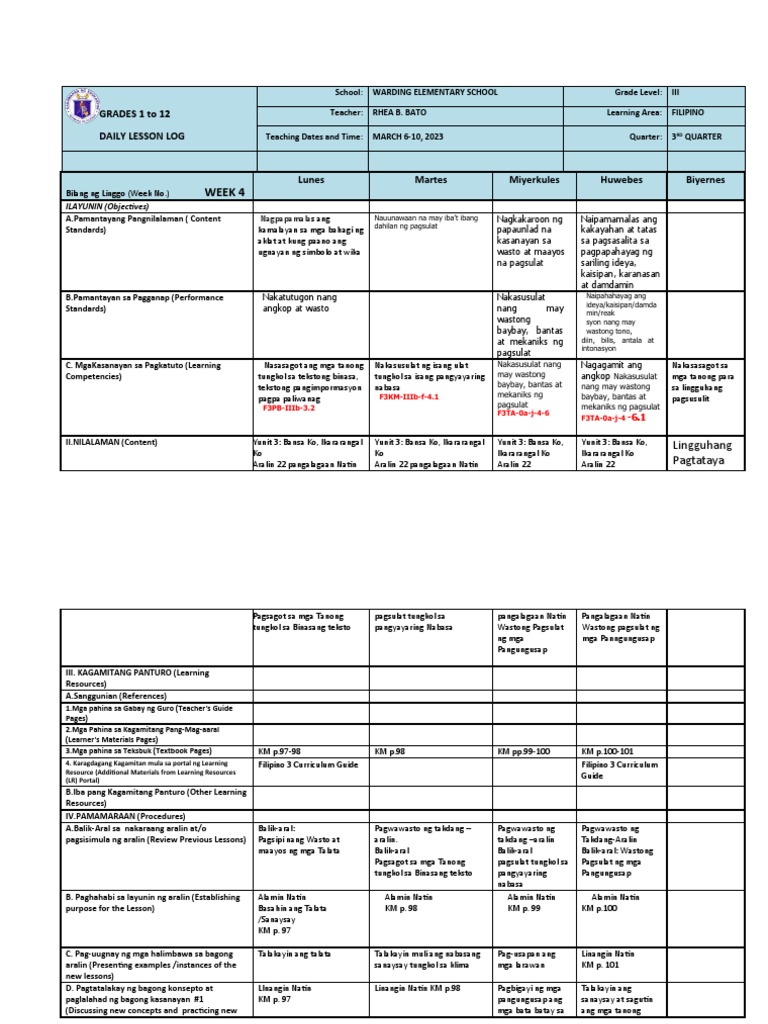 Filipino 3 Q3 W 4 DLL | PDF