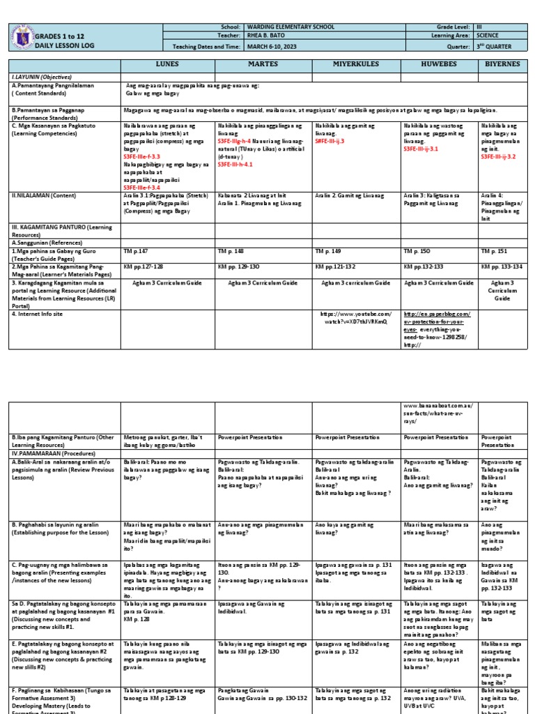 Science 3 - Q3 - W4 DLL | PDF