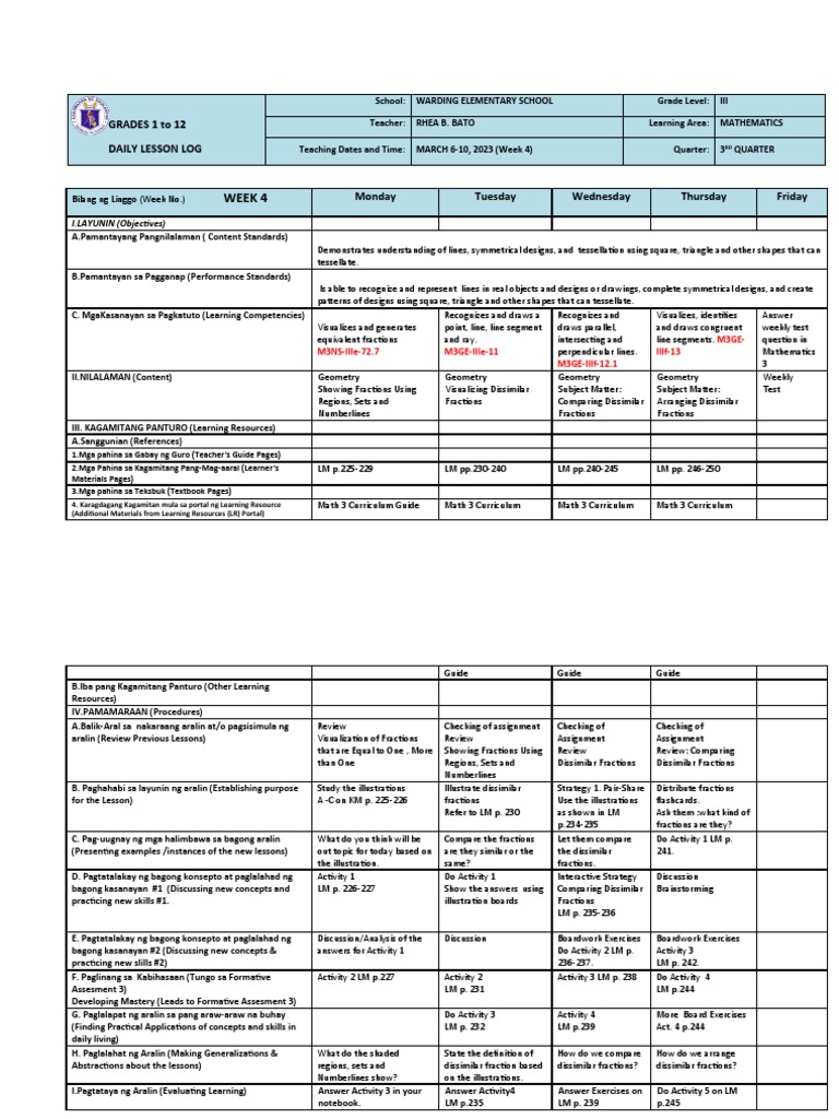 Mathematics 3 Q3 W 4 DLL | PDF | Mathematics | Shape