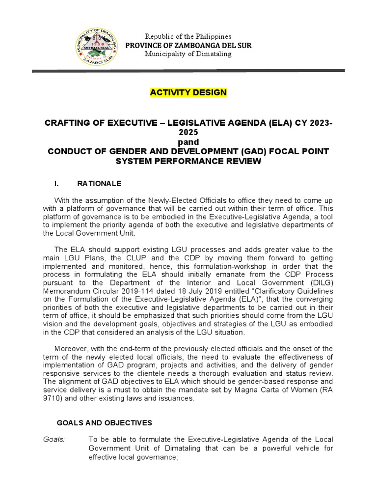 Crafting a Gender-Sensitive Executive-Legislative Agenda and Reviewing ...