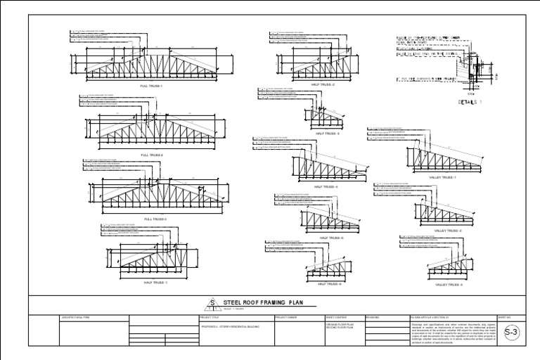 Steel Roof Framing Plan: Full Truss-1 Half Truss - 2 | PDF | Truss ...