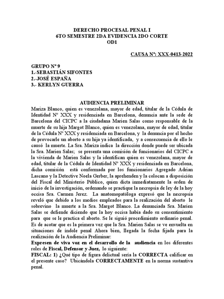 N 9 Aud. Preliminar Od1 | PDF | Procedimiento Criminal | Fiscal