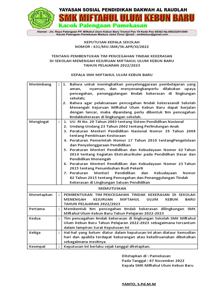 SK. Anti Narkoba, KKN, Perundungan SMK MU KB | PDF