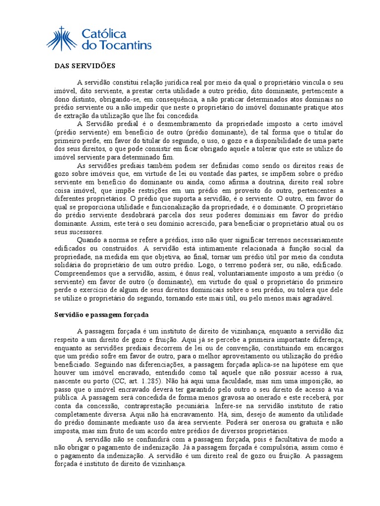 Servidão | PDF | Lei de Propriedade | Propriedade privada