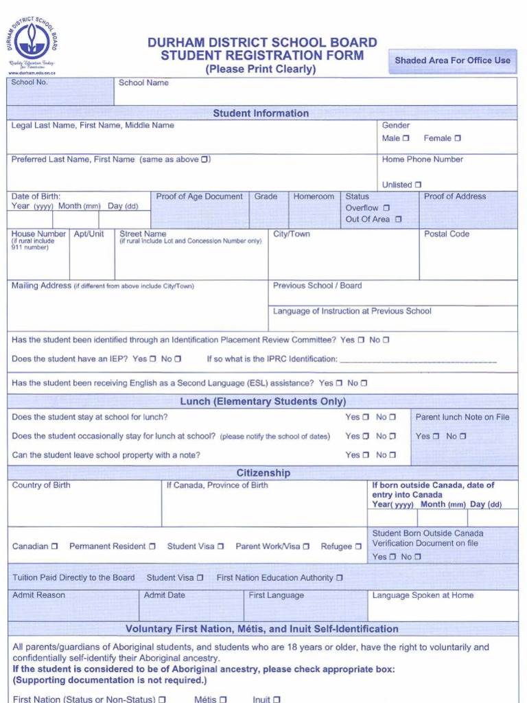 DDSB Student Registration Form | PDF | Violence