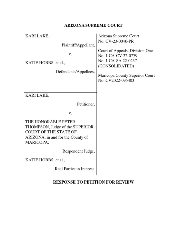 Arizona Supreme Court Case: Kari Lake v. Katie Hobbs | PDF | Appellate ...