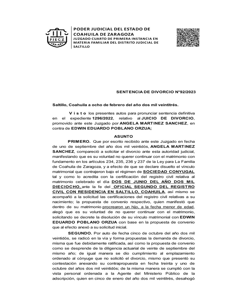SENTENCIA Divorcio | PDF | Divorcio | Matrimonio