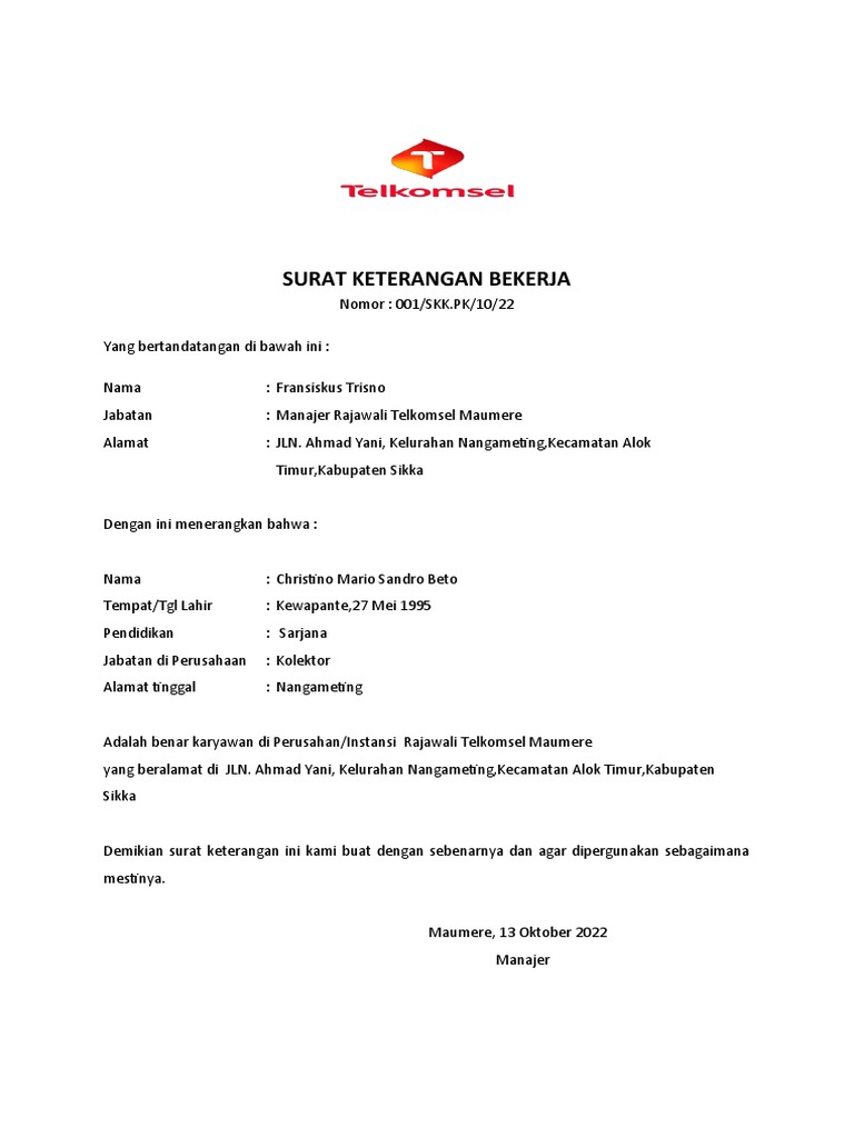 Contoh Surat Keterangan Kerja | PDF | Bisnis
