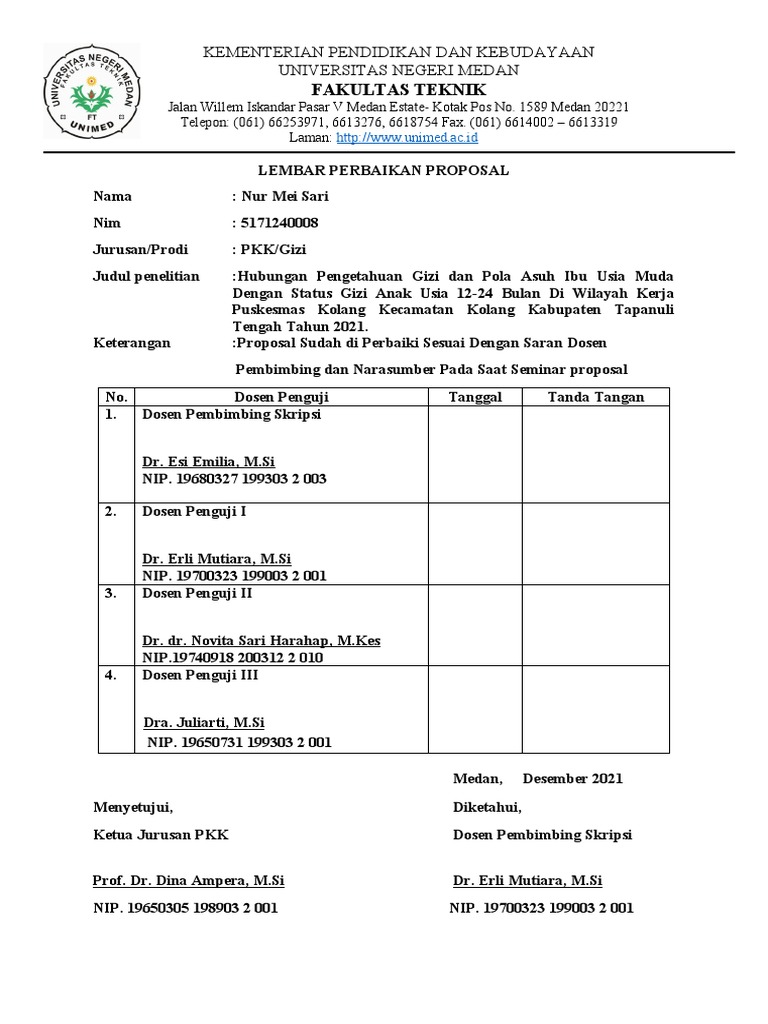LEMBAR PERBAIKAN PROPOSAL Nur Mei Sari | PDF