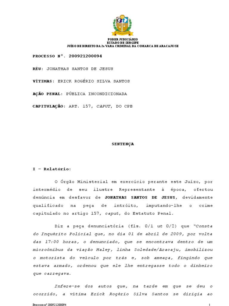 Modelo de Sentença | Réu | Lei criminal
