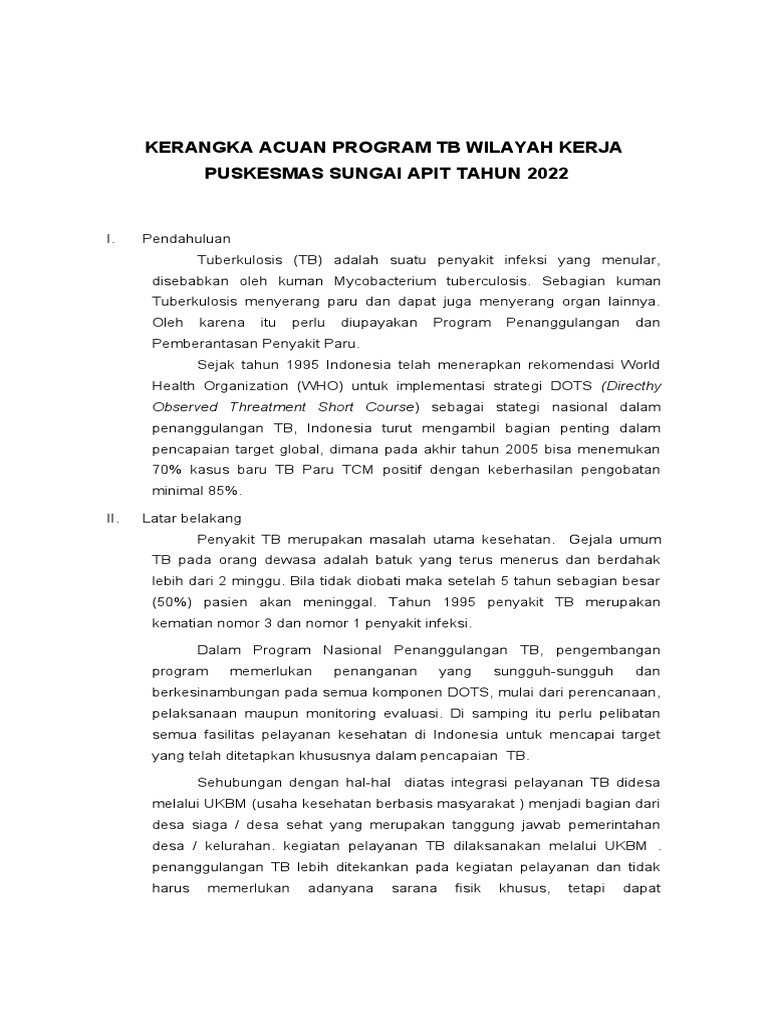 kerangka acuan program tb 2022 | PDF