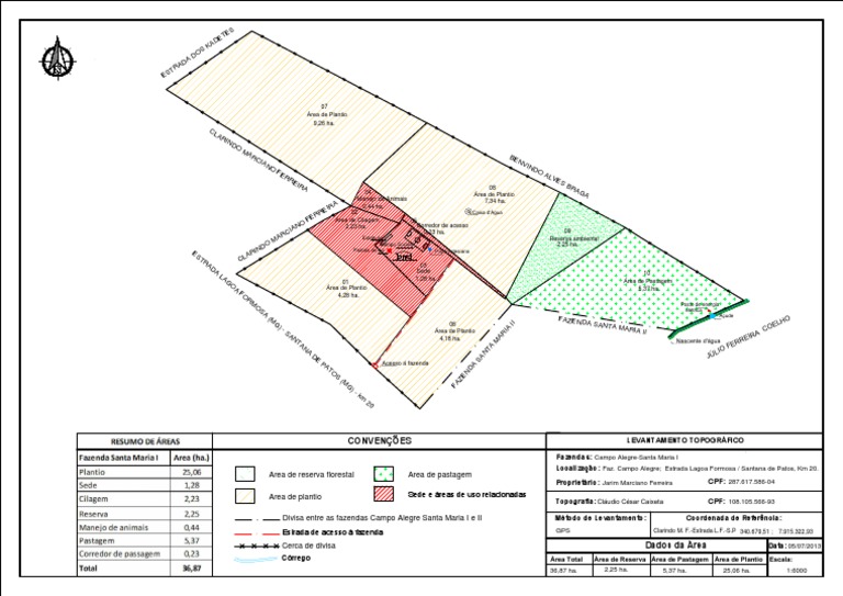Mapa de uso da terra da Fazenda Campo Alegre-Santa Maria I, indicando ...