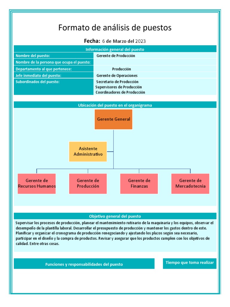 Formato de Analisis de Puesto | PDF | Marketing | Gestión de recursos humanos