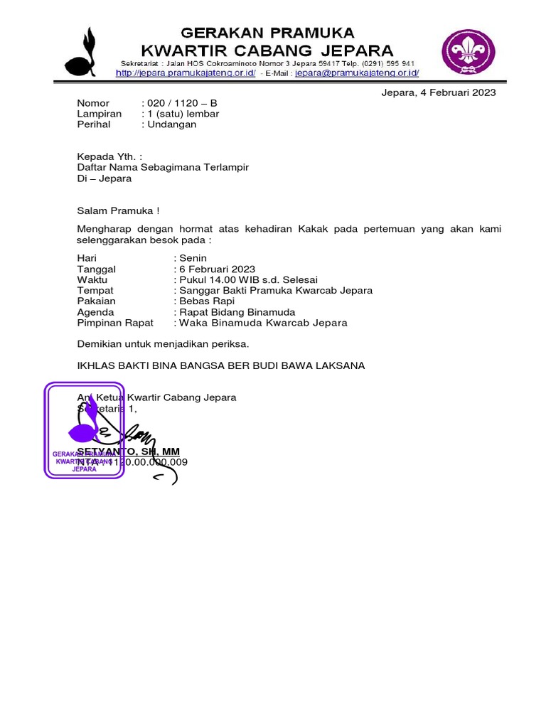 Undangan Rapat Binamuda Jepara | PDF