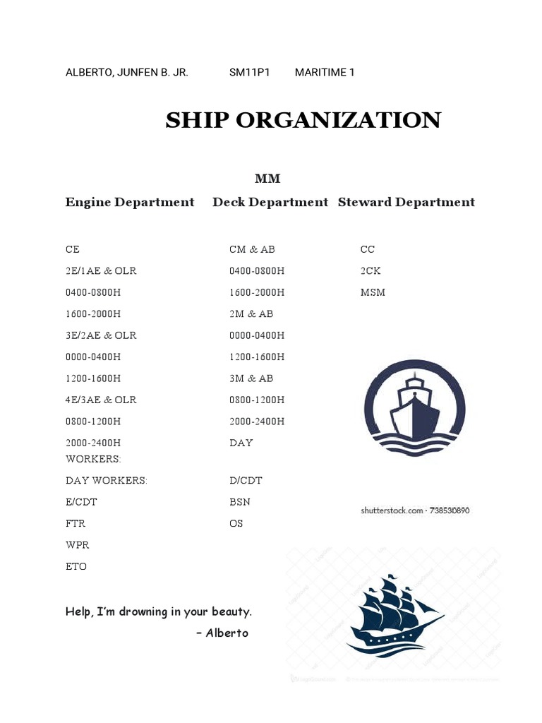Ship Organization Chart Outlining Departmental Structure and Crew Roles ...