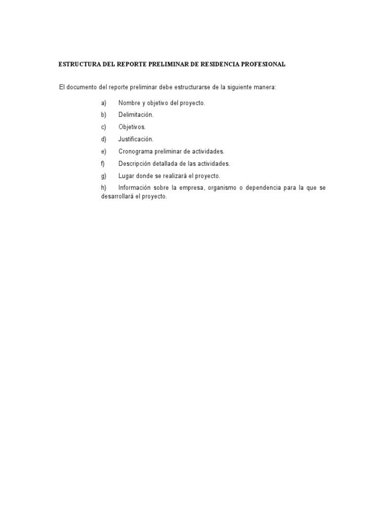 Estructura Del Reporte Preliminar y Final de Residencia Profesional | PDF