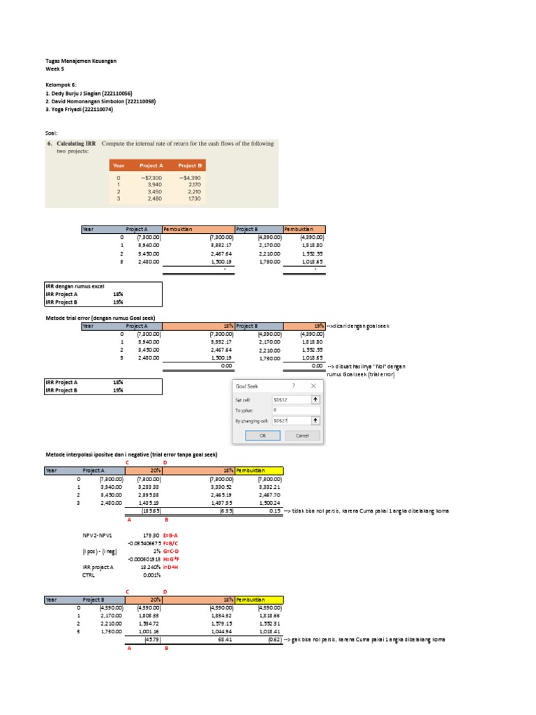 Tugas Manajemen Keuangan Week 5 | PDF | Internal Rate Of Return | Net Present Value