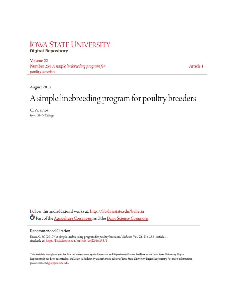 A Simple Linebreeding Program For Poultry Breeders Pdf Download Free