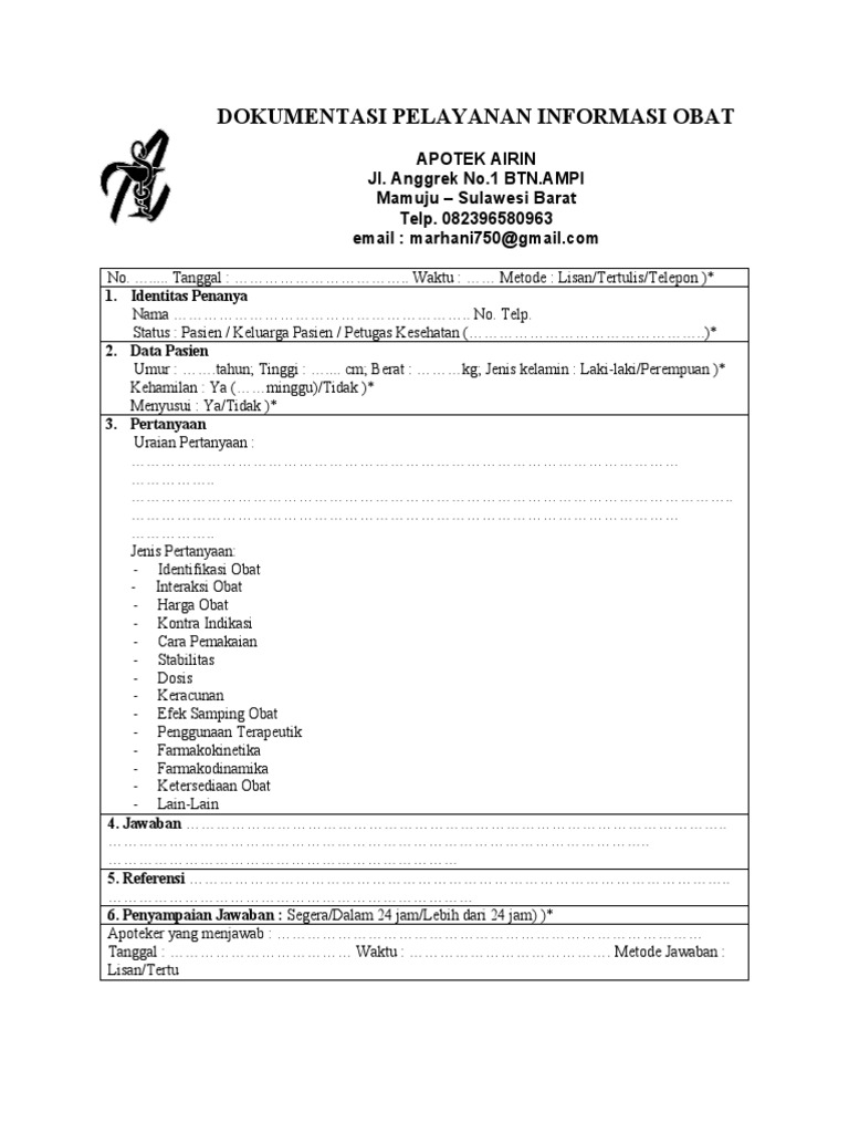 Dokumentasi Pelayanan Informasi Obat | PDF