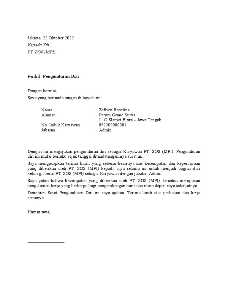 Contoh-Surat-Pengunduran-Diri-Karyawan | PDF