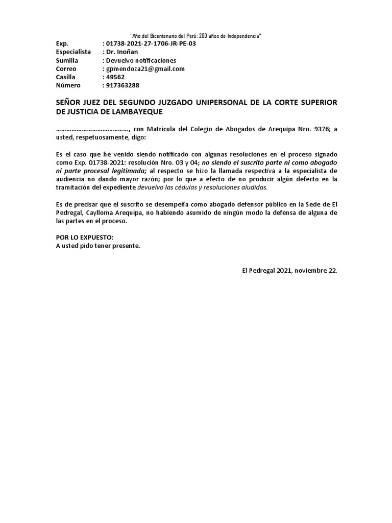 Devuelvo Notificación | PDF