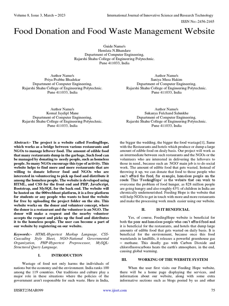 Food Donation and Food Waste Management Website | PDF | Non ...