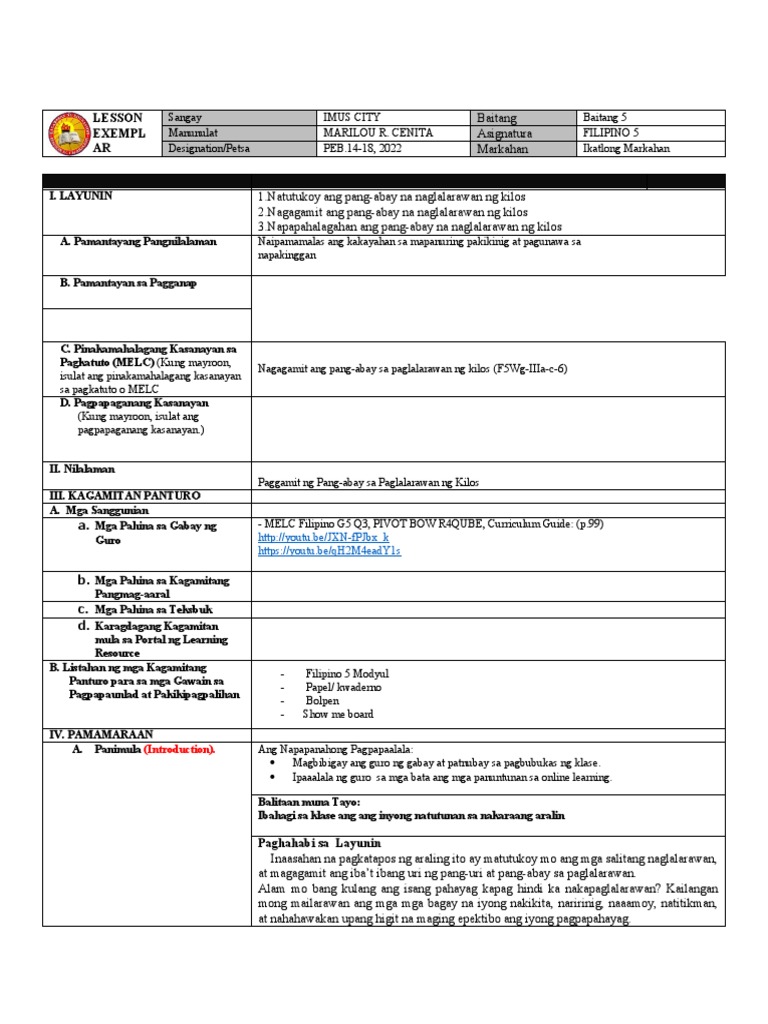 Fil-5-Le-Q3-Week 1 | PDF