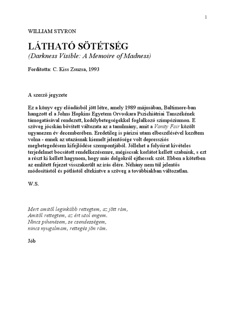 William Styron - Látható Sötétség | PDF