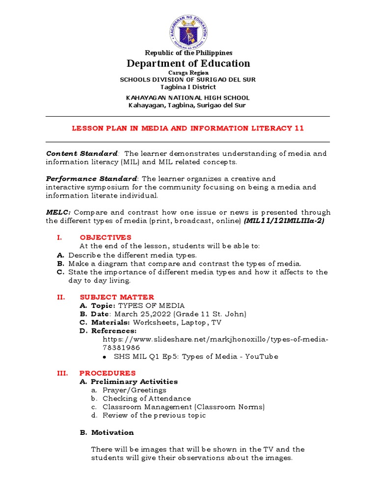Detailed Lesson Plan in Mil | Download Free PDF | Mass Media | Broadcasting