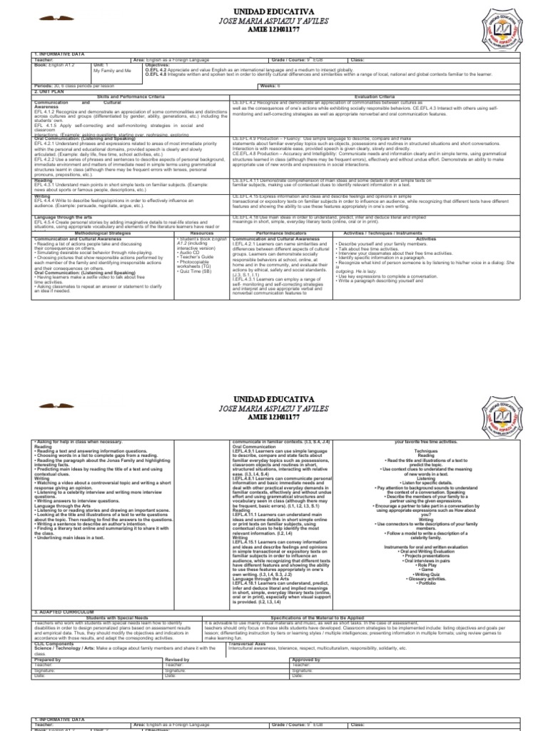 Microcurricular Planning 9no | PDF | English As A Second Or Foreign Language | Communication