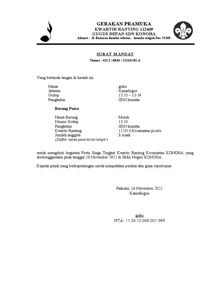SURAT MANDAT PRAMUKA.doc | PDF
