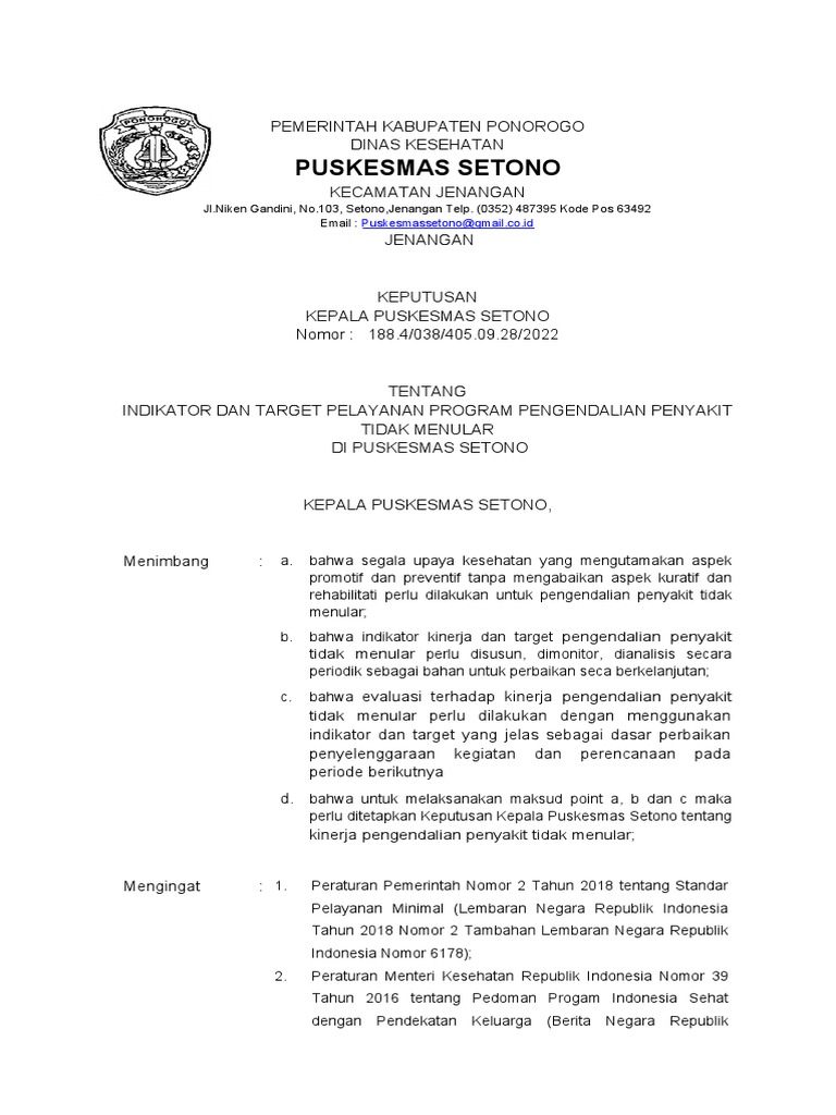 SK Indikator Pelayanan Program PTM | PDF