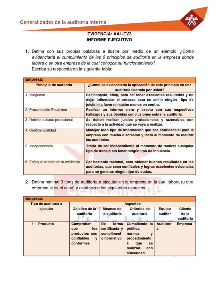 Formato Evidencia AA1 Ev3 Informe Ejecutivo | PDF | Auditoría