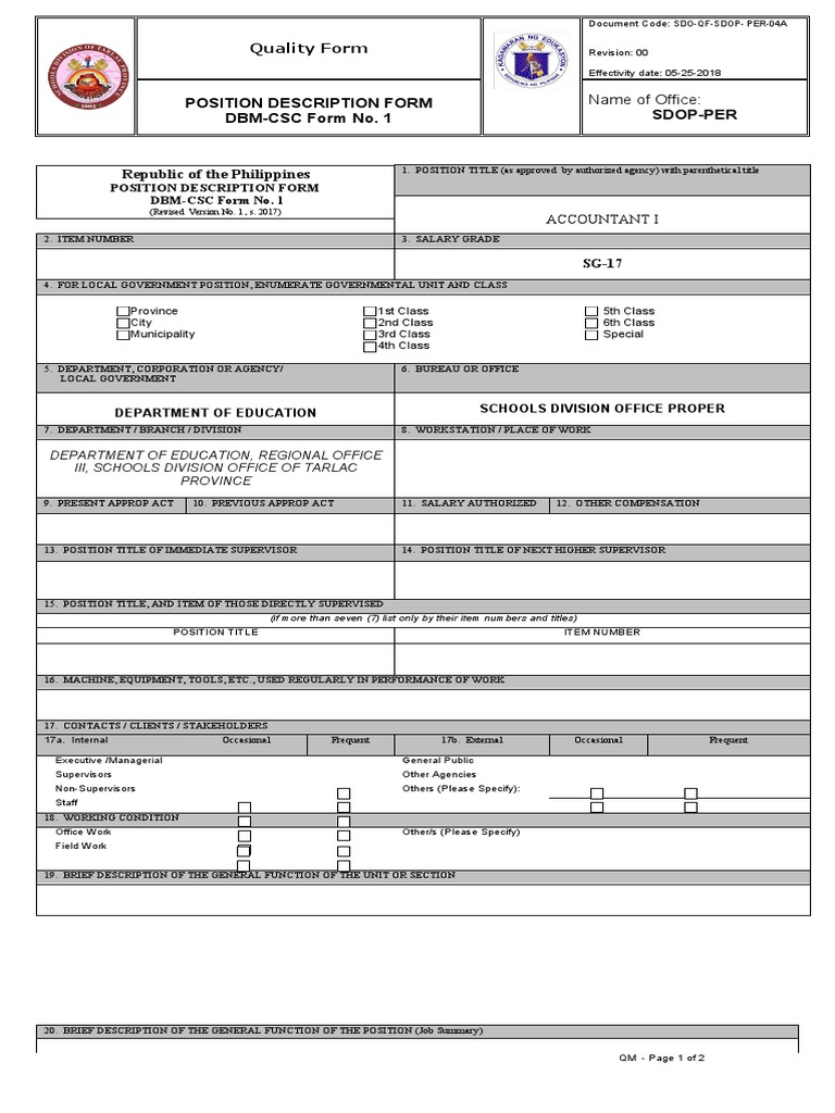 PER-QF-04 POSITION DESCRIPTION FORM - CSC Revised 2017 (Accountant I ...