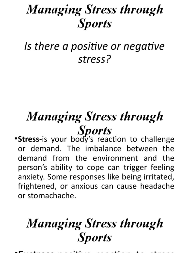Managing Stress Through Sports 11 | PDF | Stress (Biology) | Anxiety