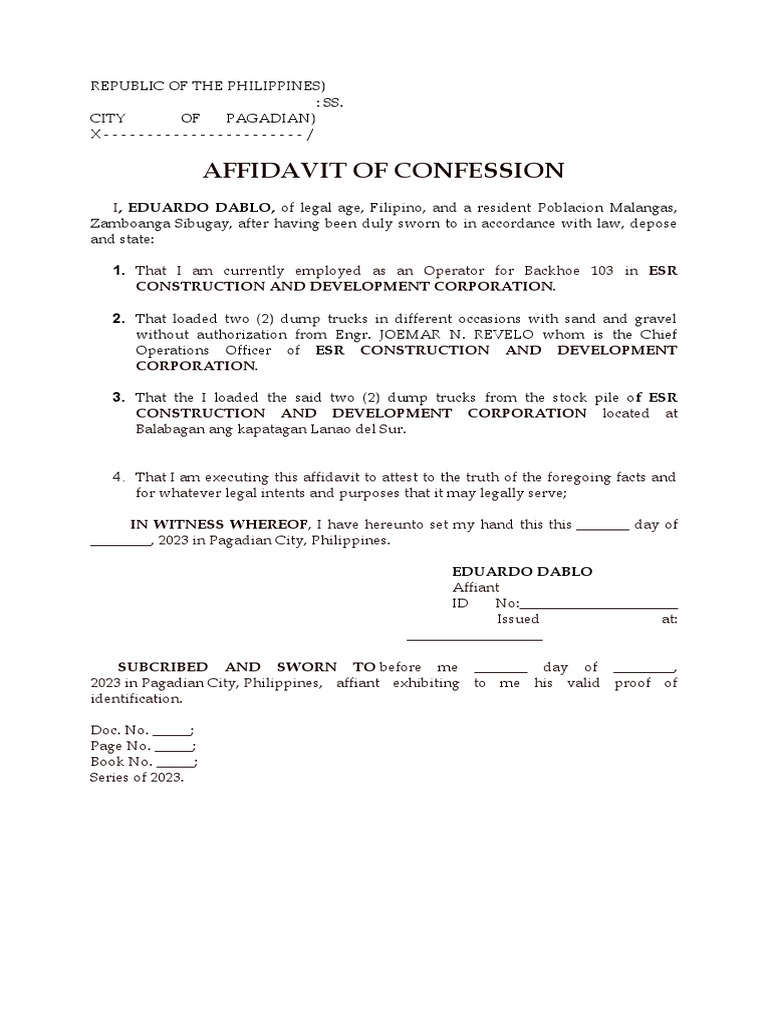 Affidavit of Confession | PDF | Affidavit | Public Law