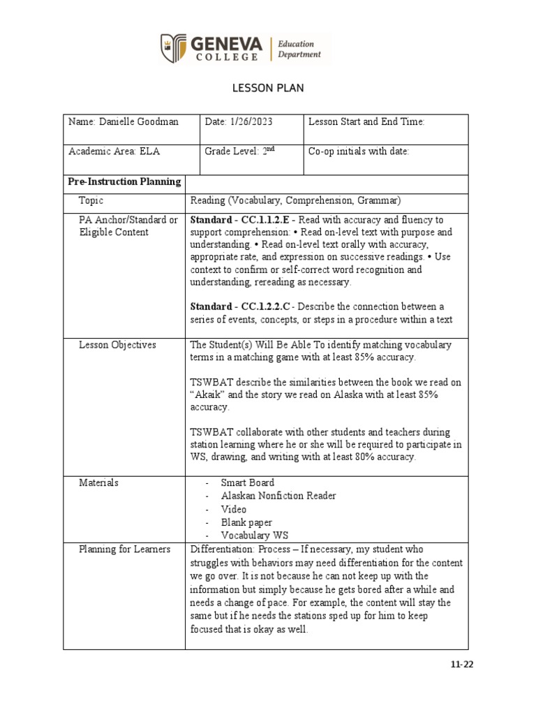 Reading Lesson Plan 26 | PDF | Reading Comprehension | Lesson Plan